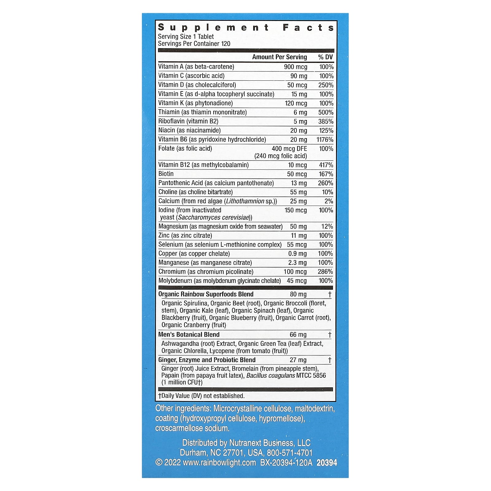 Rainbow Light, Men's One Daily Multivitamin, High Potency, 120 ...