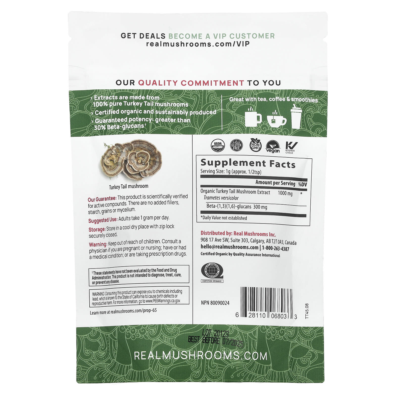Real Mushrooms, Turkey Tail, Organic Mushroom Extract Powder, 1.59 oz ...