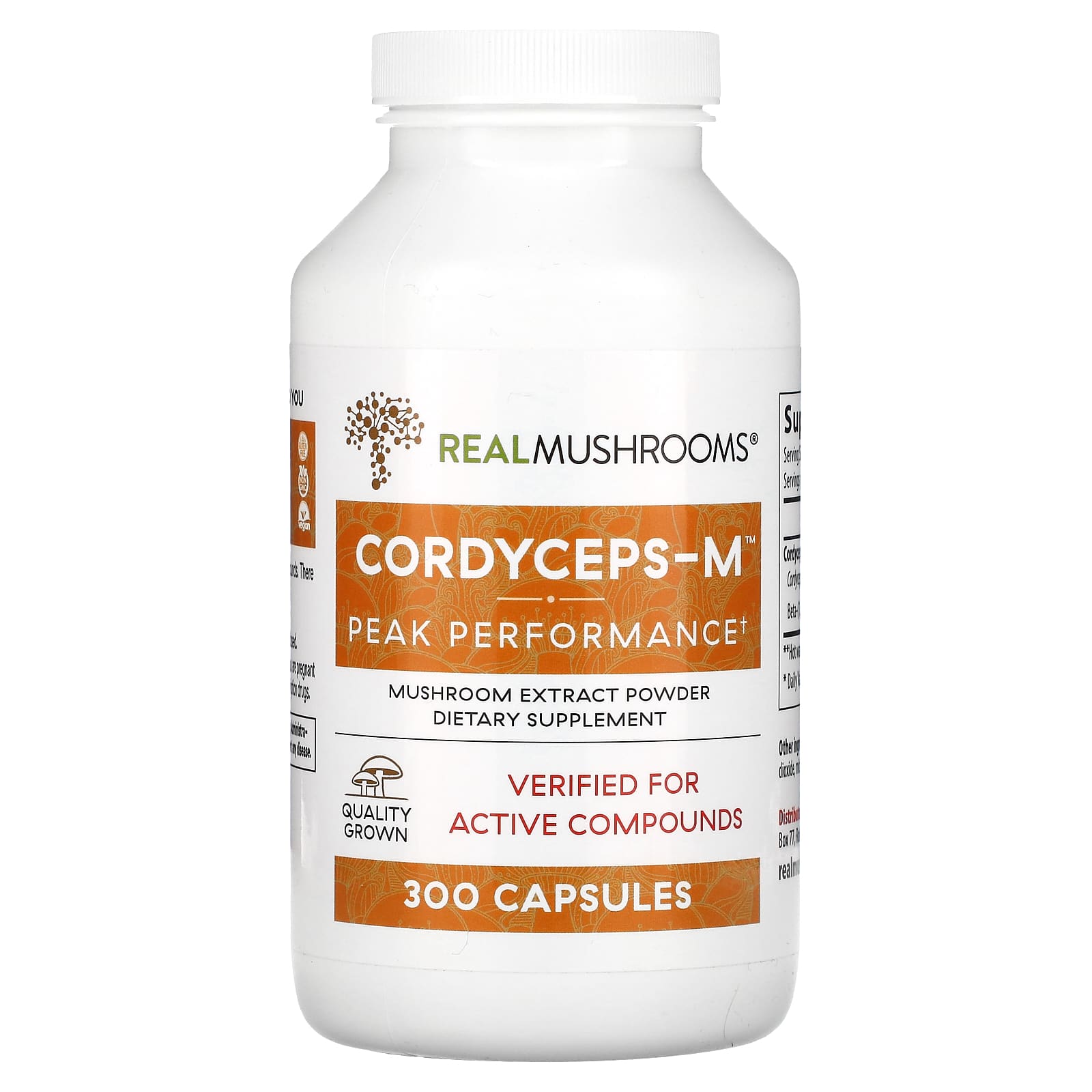 Real Mushrooms, Cordyceps-M, Extracto de hongos en polvo`` 300 cápsulas