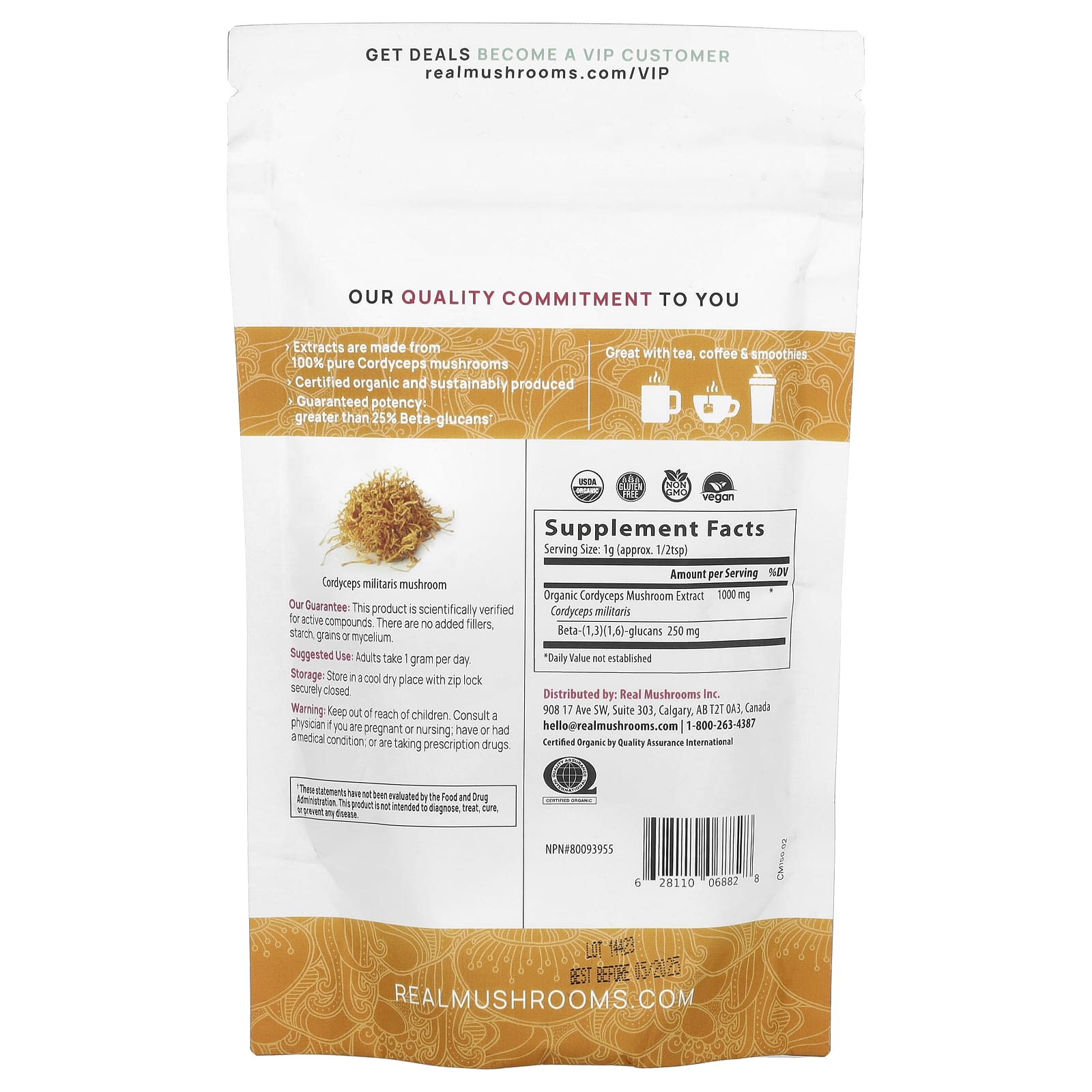 Real Mushrooms, Cordyceps-M, Organic Mushroom Extract Powder, 5.29 oz ...