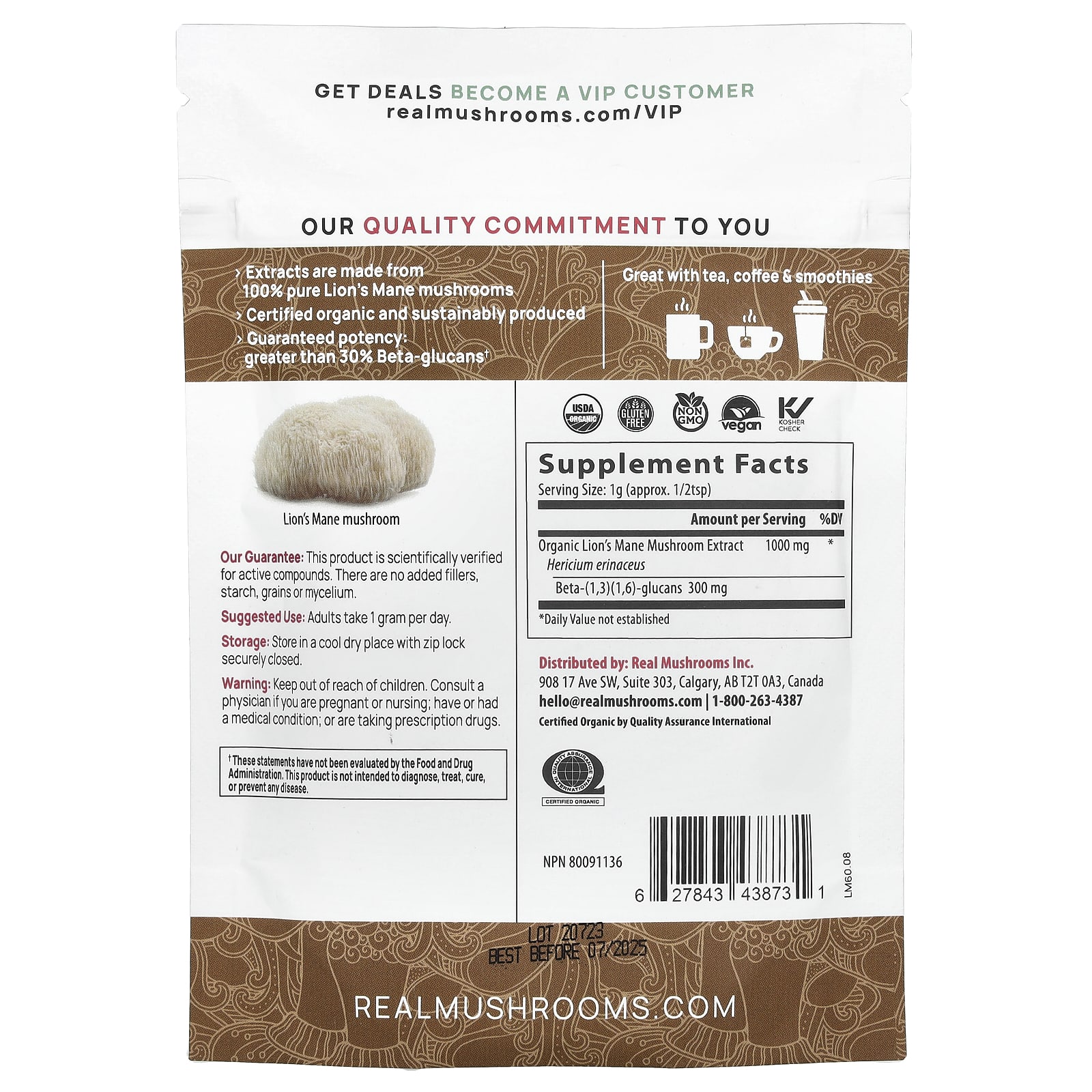 Real Mushrooms, Lion's Mane, Organic Mushroom Extract Powder, 2.12 oz ...