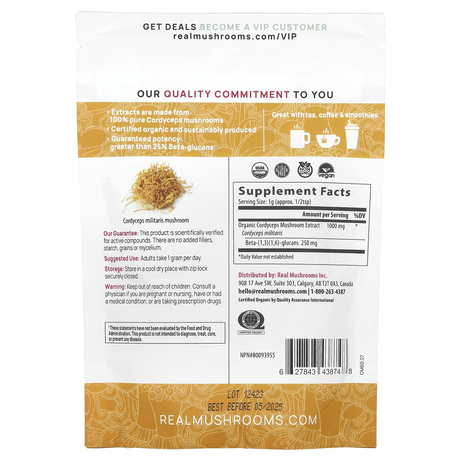Real Mushrooms, Cordyceps-M™, Organic Mushroom Extract Powder, 2.12 oz ...