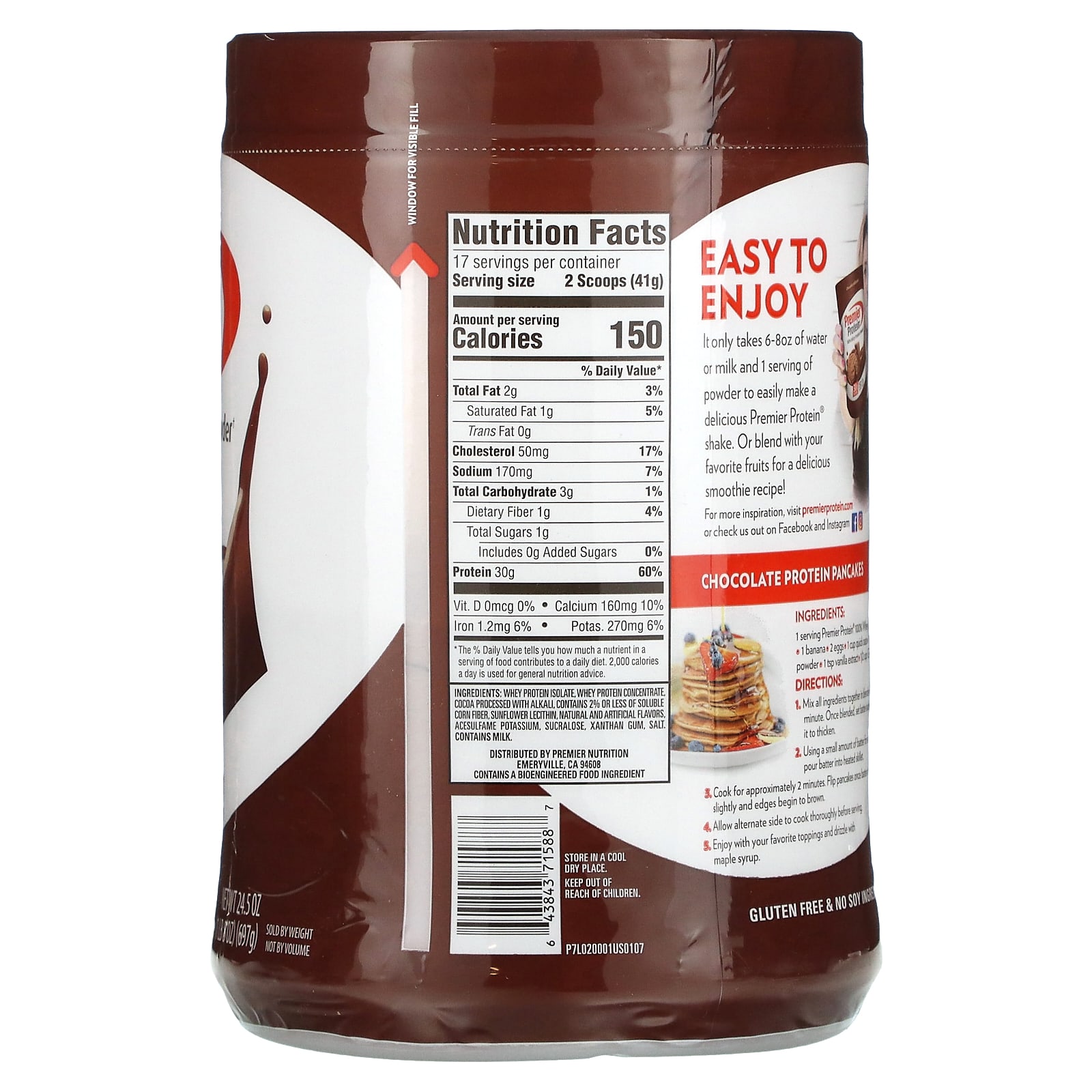 Premier Protein, 100% Whey Protein Powder, Chocolate Milkshake, 1 lb 8 ...