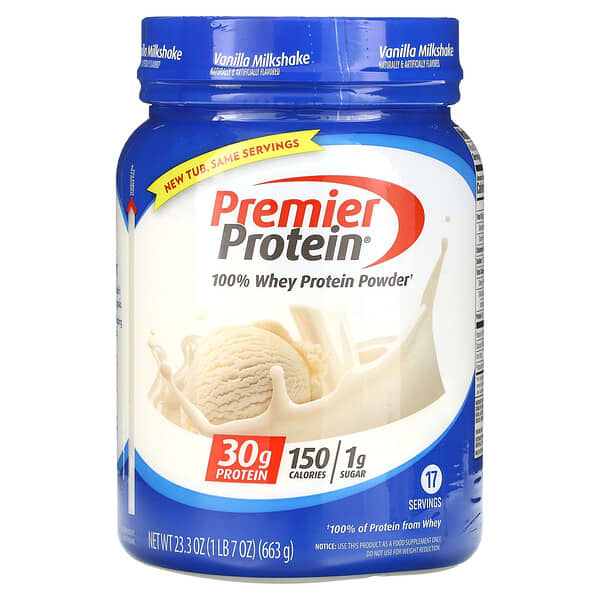 Premier Protein, 100% Whey Protein Powder, Vanilla Milkshake, 1 lb 7 oz ...