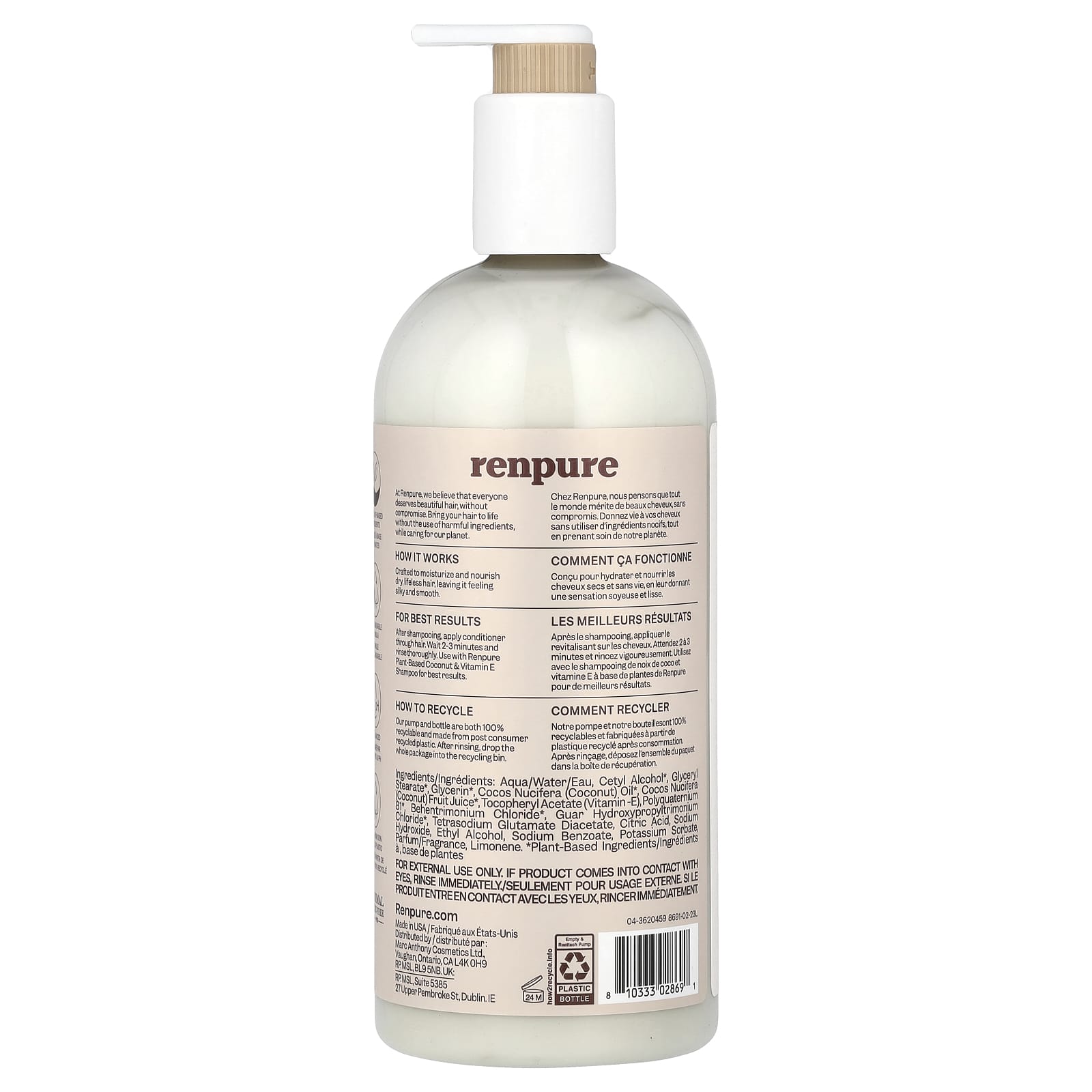 Renpure, Plant-Based Conditioner, Coconut & Vitamin E , 24 fl oz (710 ml)