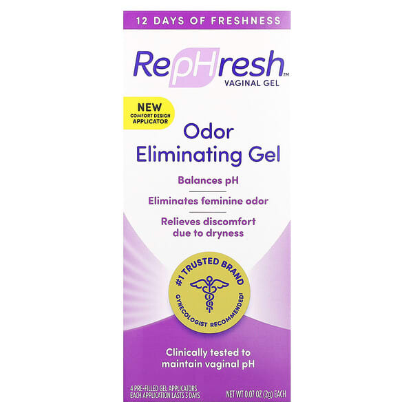 Rephresh, Vaginal Gel, Odor Eliminating Gel, 4 Pre-Filled Gel ...