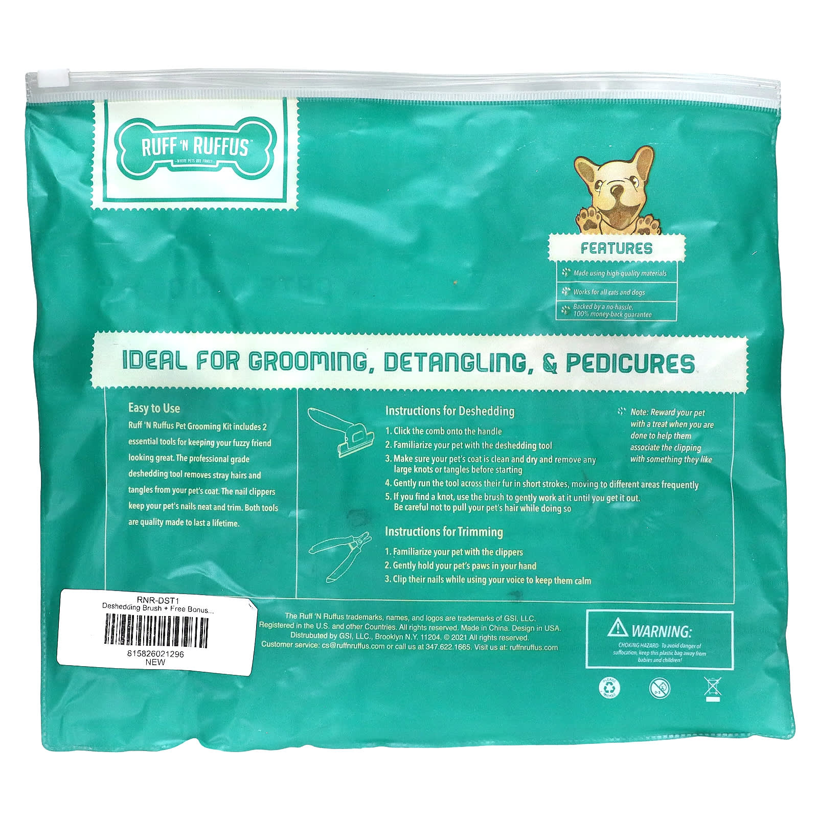 Ruff 'N Ruffus, Grooming Kit for Cats and Dogs, Deshedding Brush & Nail ...