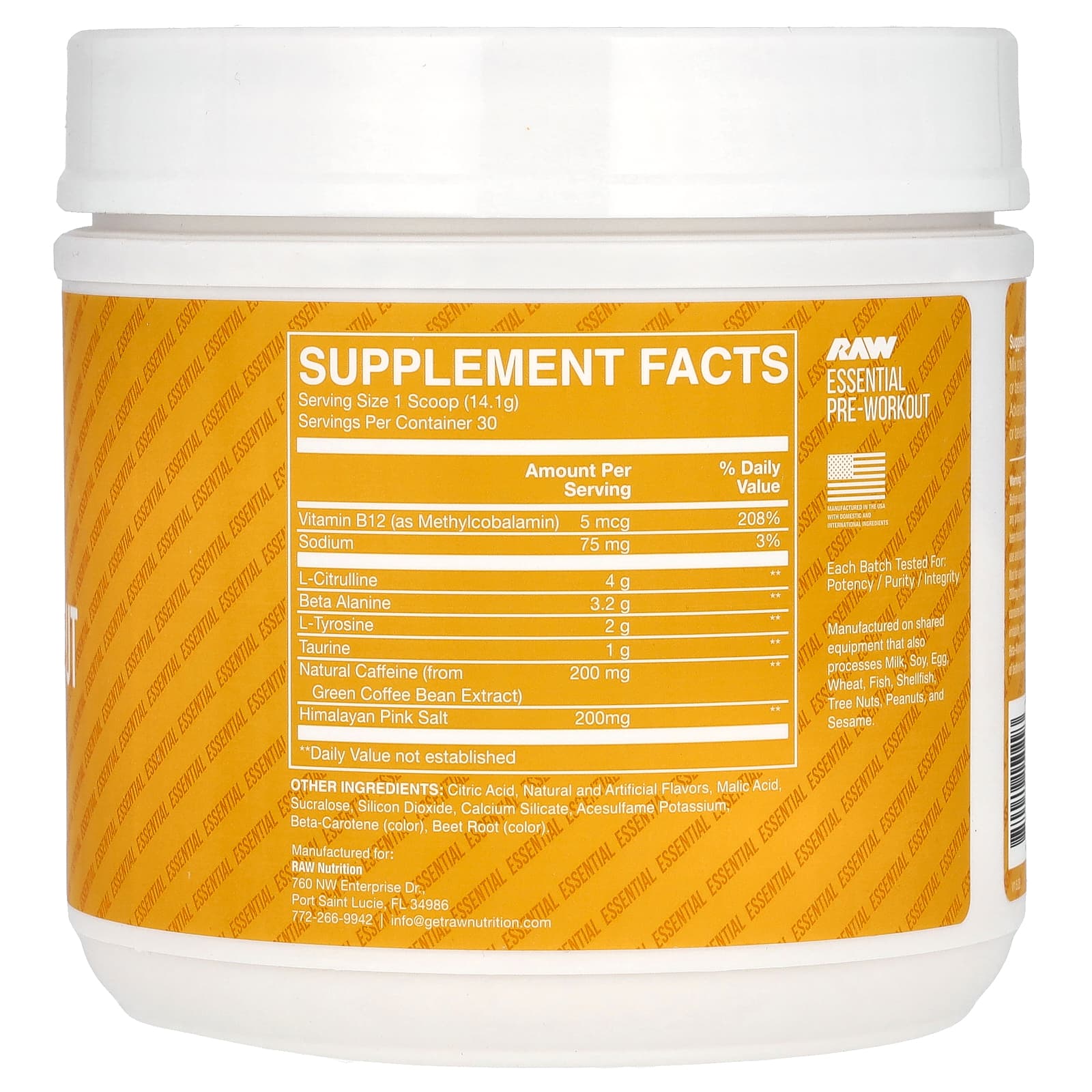 Raw Nutrition, Bum, Essential Pre-Workout, Peach Mango, 14.9 oz (423 g)