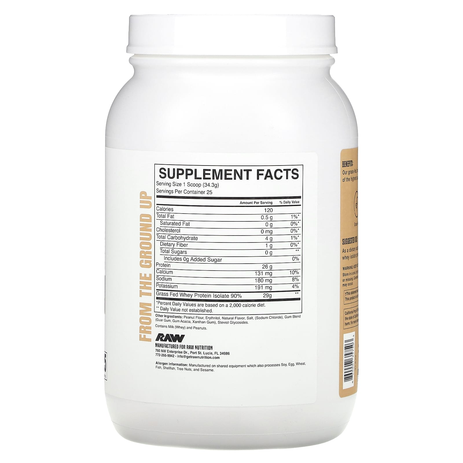 Raw Nutrition, Grass Fed Whey Isolate Protein, Peanut Butter, 1.89 lb ...