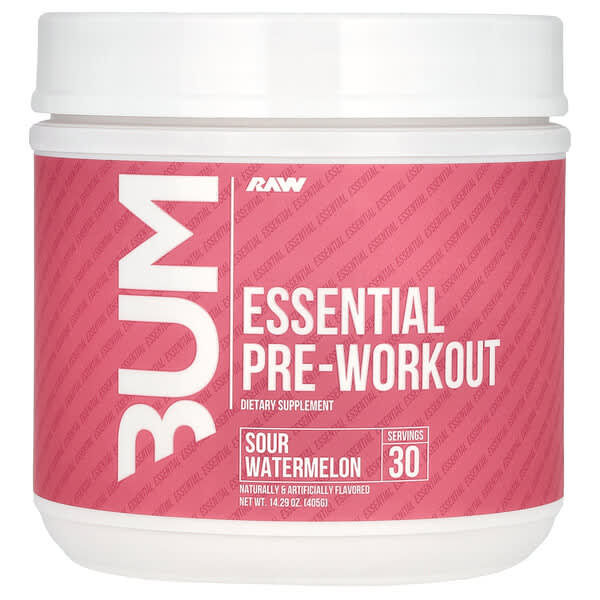 Raw Nutrition, Bum, Essential Pre-Workout, Sour Watermelon, 14.29 oz ...