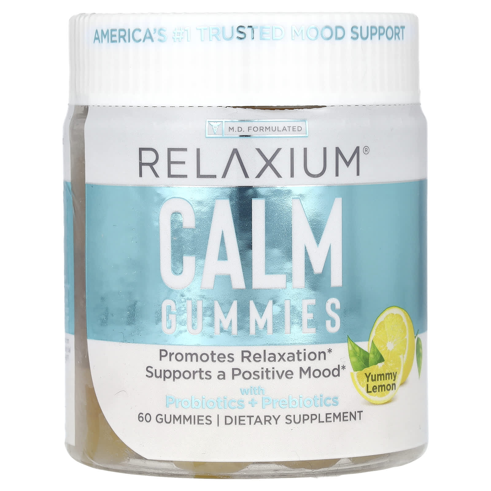 Relaxium, Calm Gummies with Probiotics + Prebiotics, Yummy Lemon, 60 ...