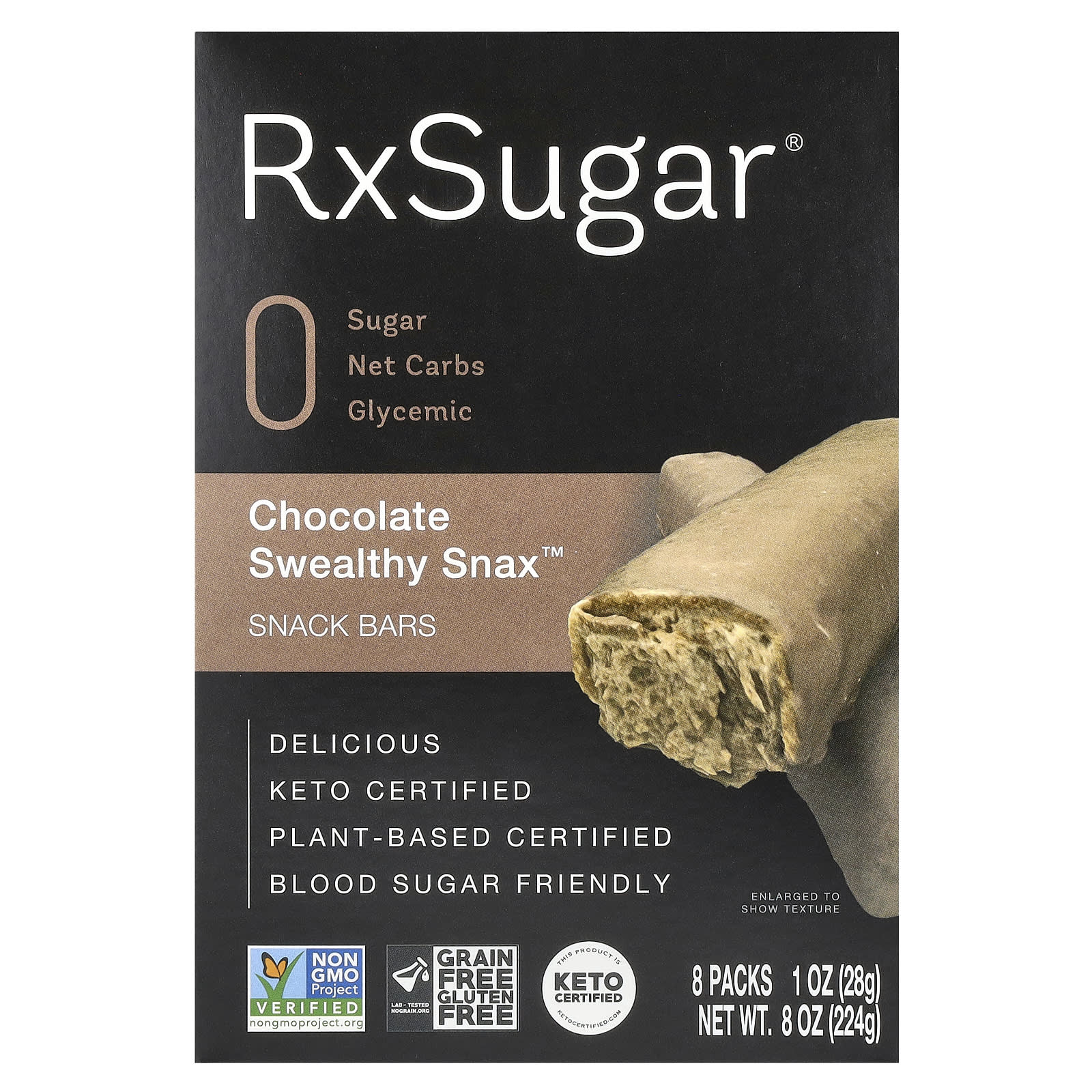 RxSugar, Swealthy Snax™, Snack Bars, Chocolate, 8 Packs, 1 oz (28 g) Each