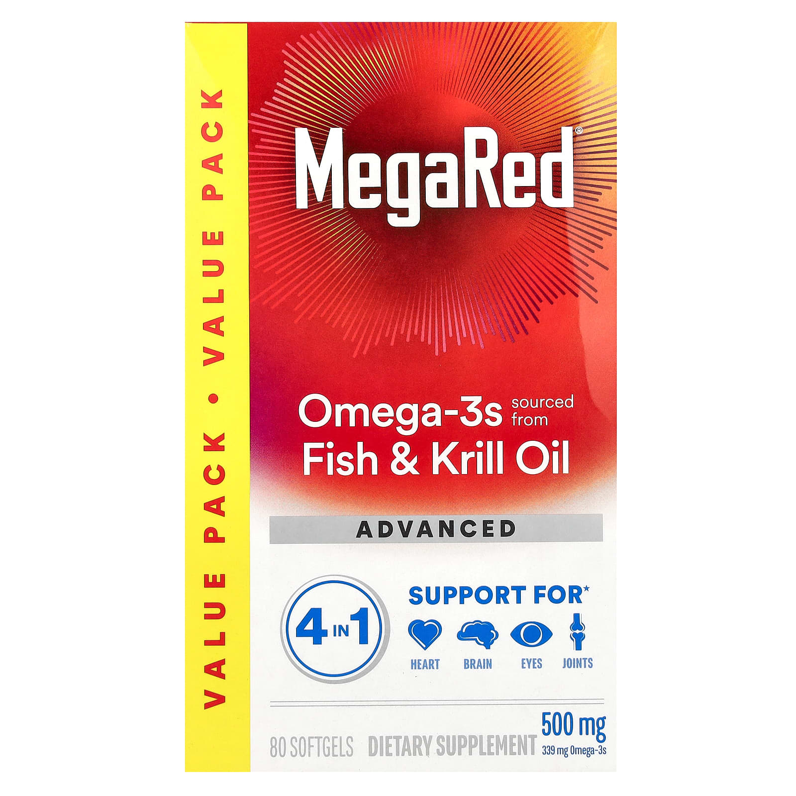 Schiff, MegaRed, Omega-3s Fish & Krill Oil, Advanced 4in1, Vanilla, 500 ...