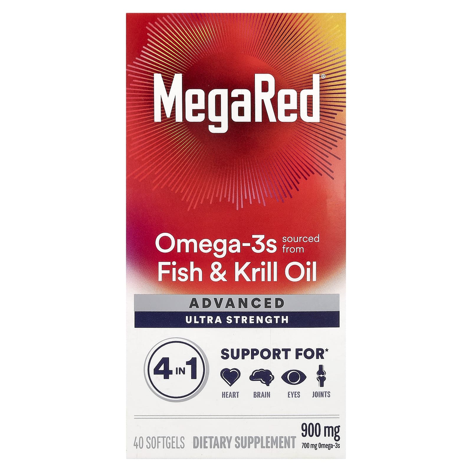Schiff, MegaRed®, Advanced 4 In 1 Omega-3s, Ultra Strength, 900 mg, 40 ...