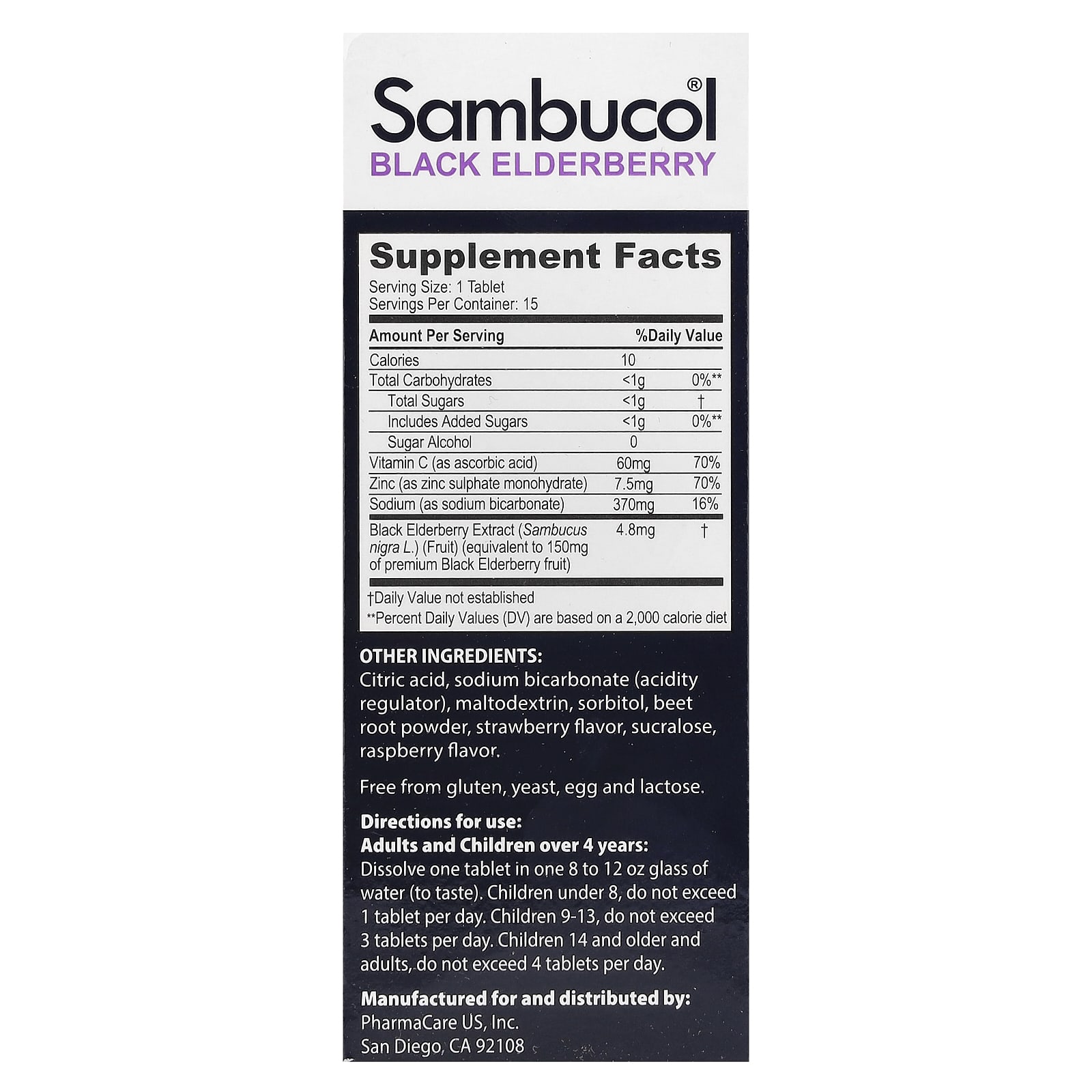 Sambucol, Black Elderberry, Effervescent Tablets + Vitamin C & Zinc ...