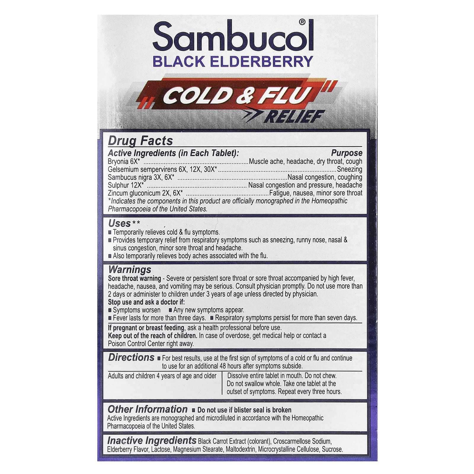 Sambucol, Black Elderberry, Cold & Flu Relief, 30 Tablets