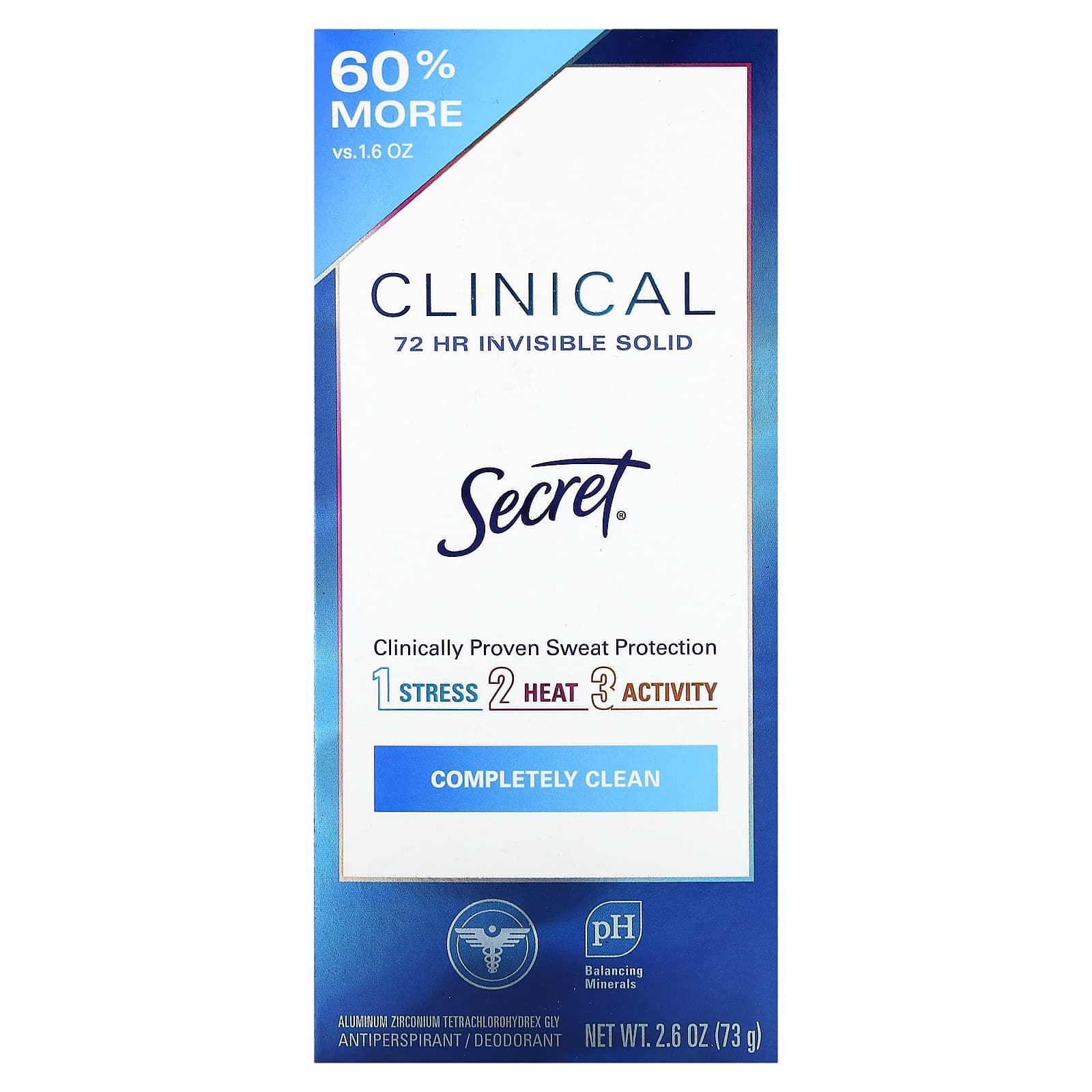 Secret, Clinical 72 HR Invisible Solid Deodorant, Completely Clean, 2.6 ...