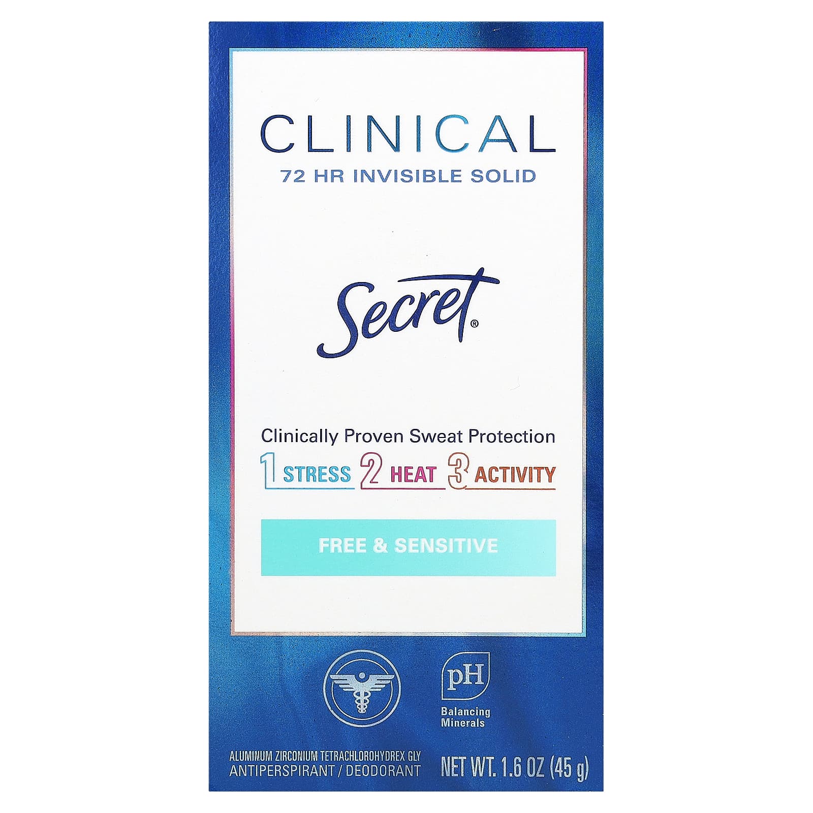 Secret, Clinical 72 HR Invisible Solid Deodorant, Free & Sensitive , 1. ...