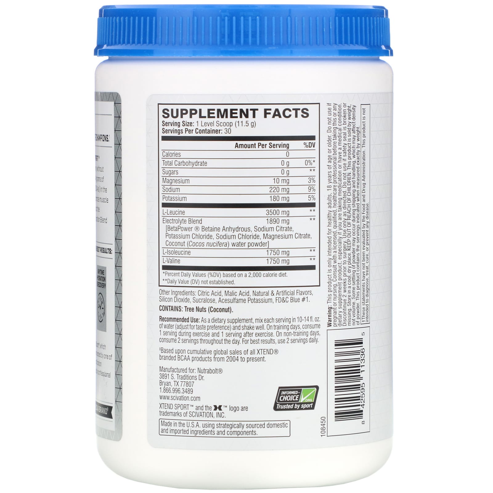 Xtend, Sport, 7G BCAA, Blue Raspberry Ice, 12.2 oz (345 g)