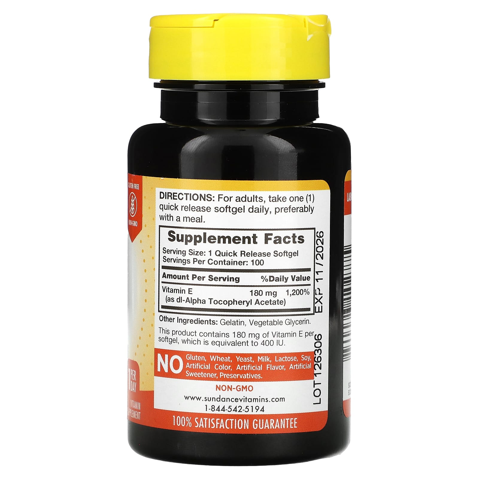 Sundance Vitamins, High Potency E, 180 mg (400 IU), 100 Quick Release ...