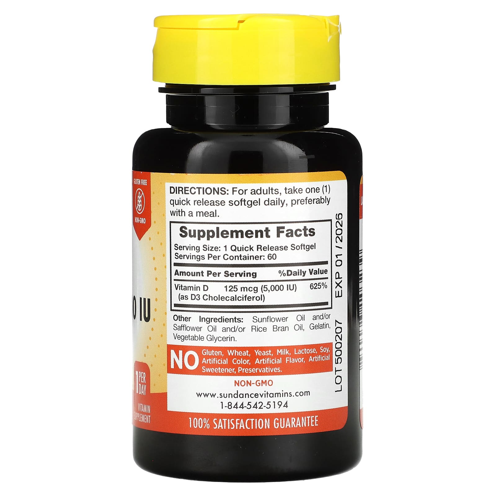 Sundance Vitamins, High Potency D3, 125 mcg (5,000 IU), 60 Quick ...