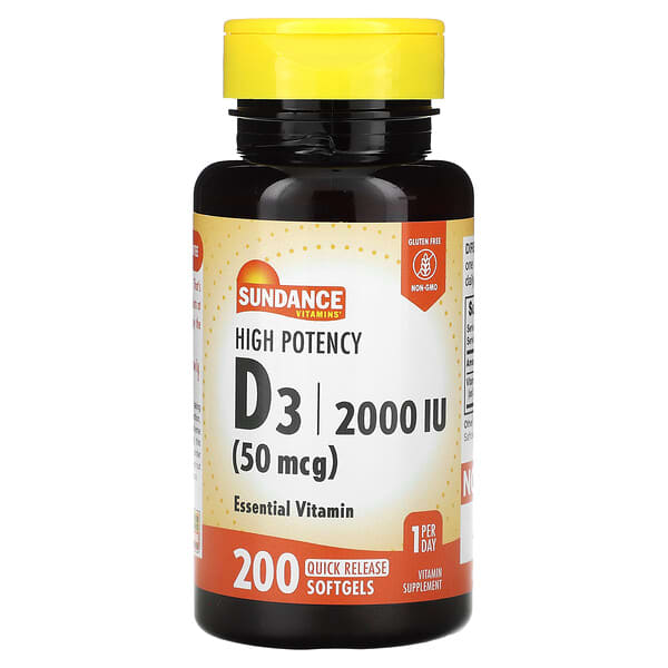 Sundance Vitamins, High Potency D3, 50 mcg (2,000 IU), 200 Quick ...