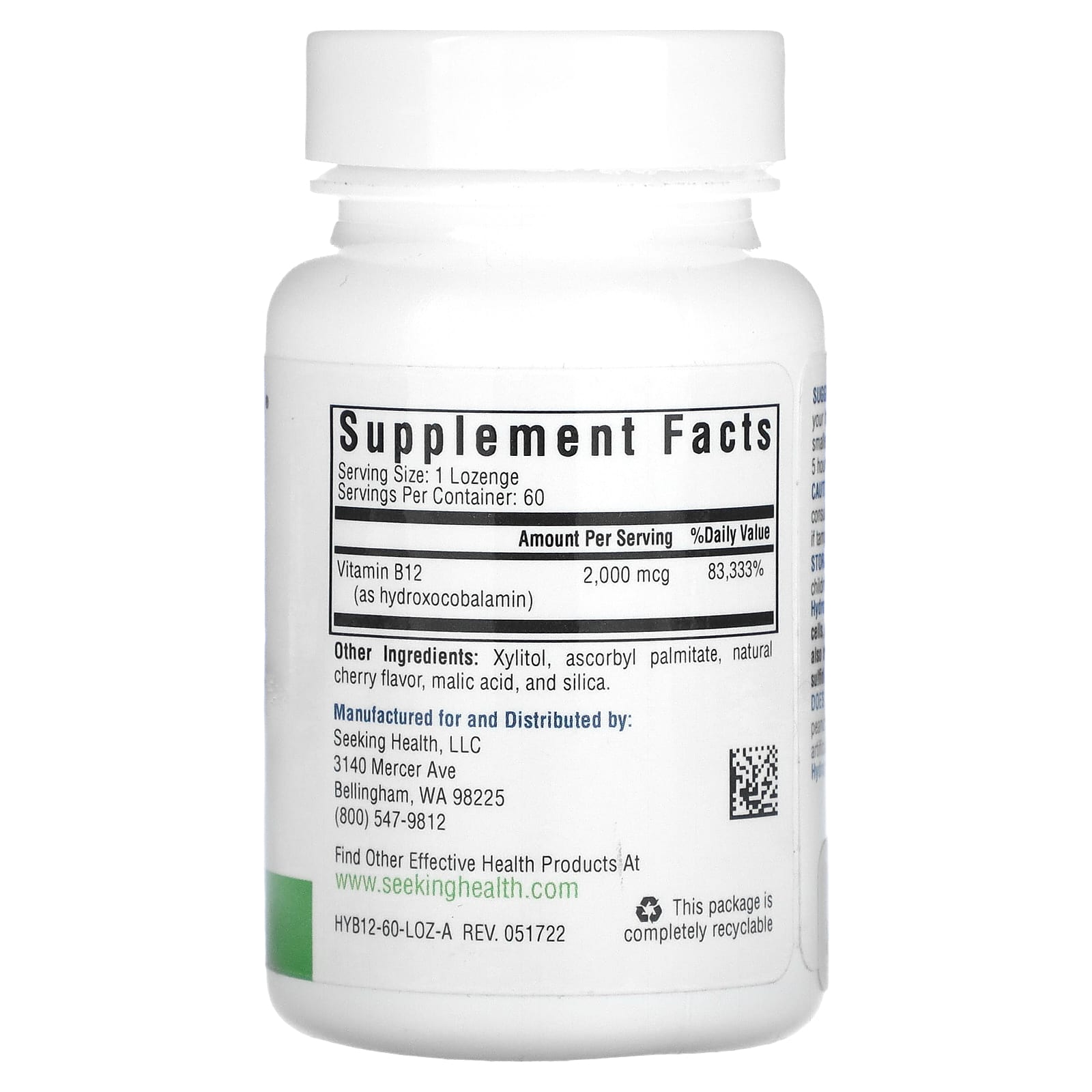 Seeking Health, Hydroxo B12, 2,000 mcg, 60 Lozenges