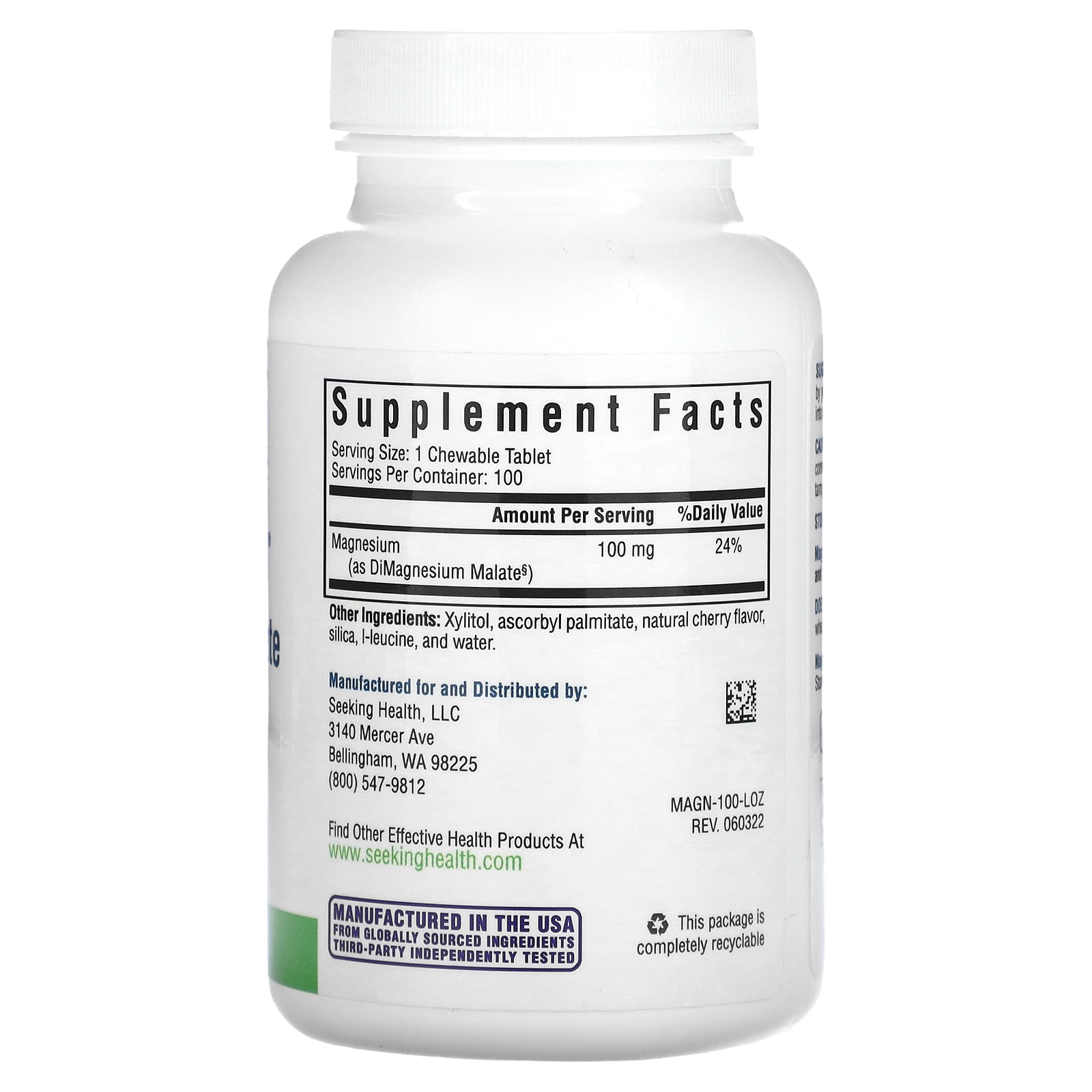 Seeking Health, Magnesium Malate Chewable, 100 mg, 100 Chewable Tablets