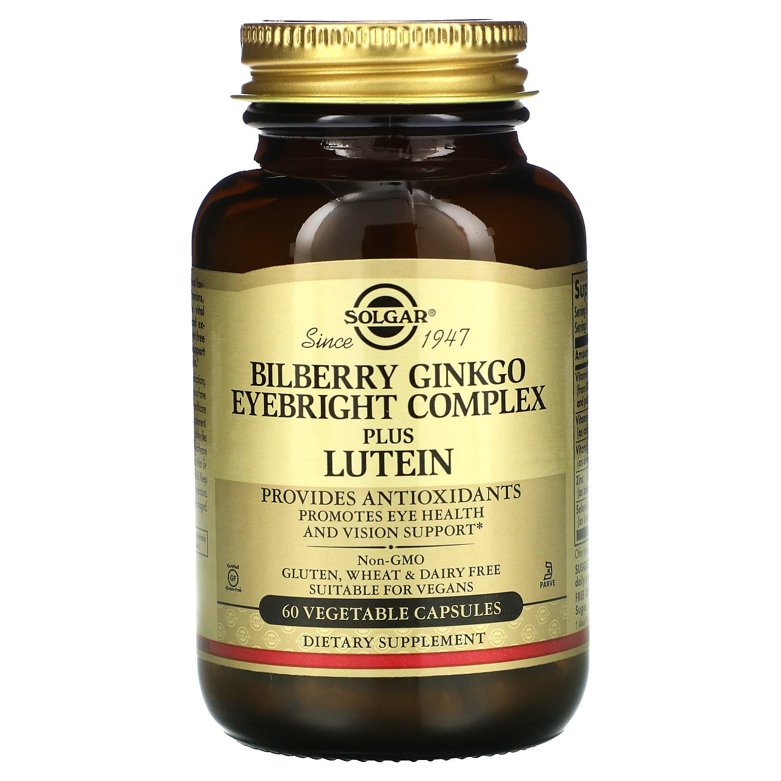 Solgar, Bilberry Ginkgo Eyebright Complex Plus Lutein, 60 Vegetable ...