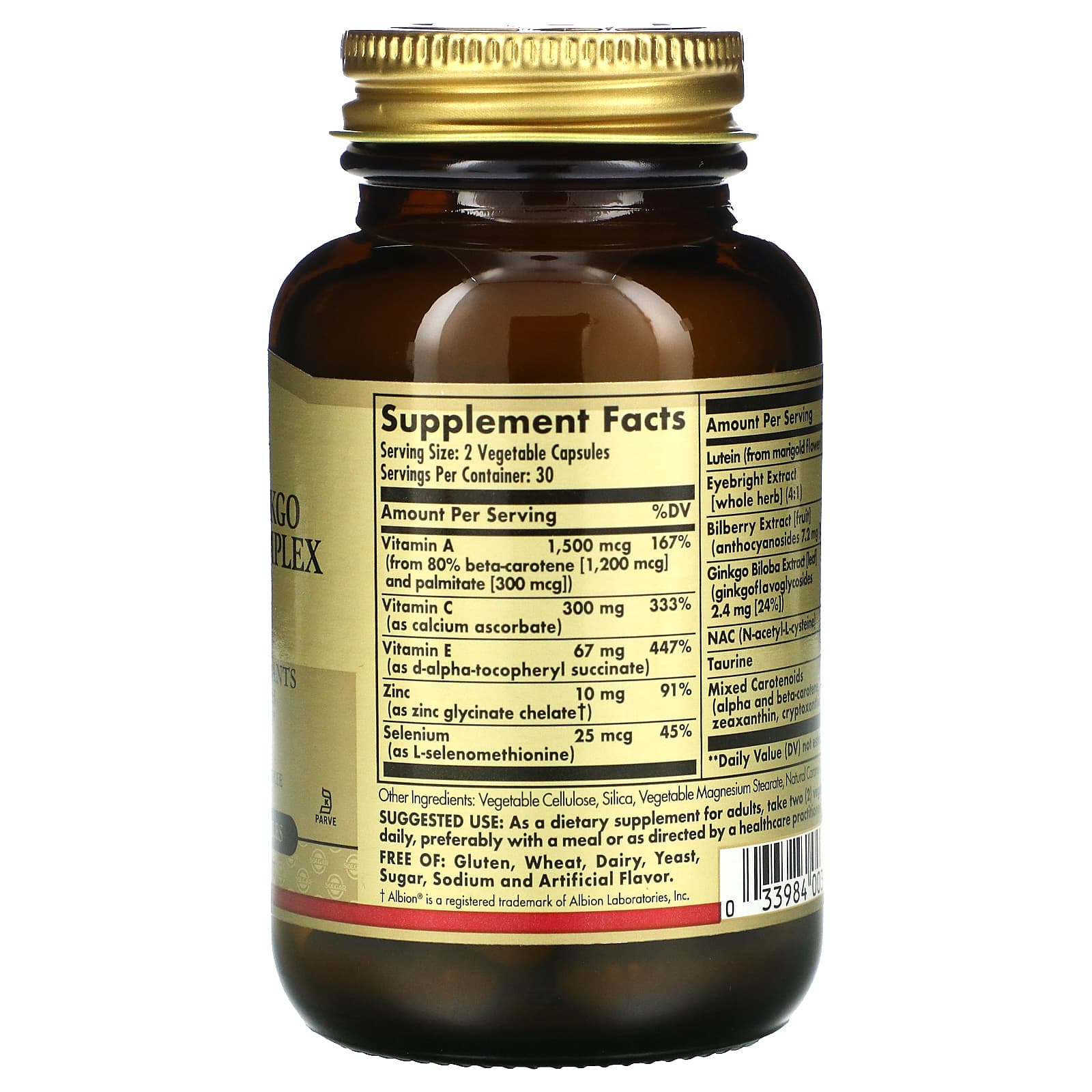 Solgar, Bilberry Ginkgo Eyebright Complex Plus Lutein, 60 Vegetable ...