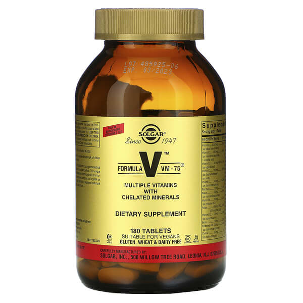 Solgar, Formula V, VM-75, Multiple Vitamins with Chelated Minerals, 180 ...