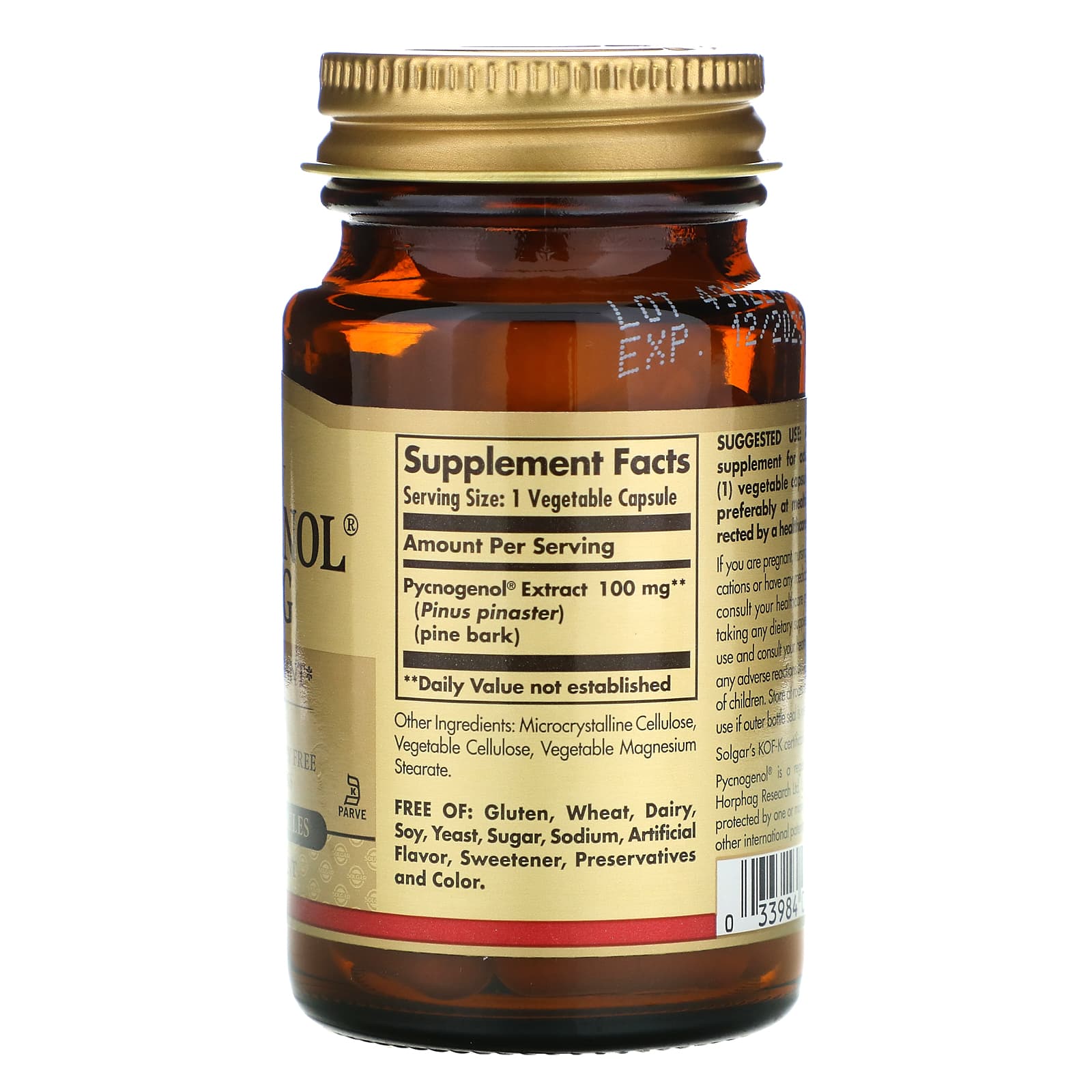 Solgar, Pycnogenol, 100mg, 베지 캡슐 30정