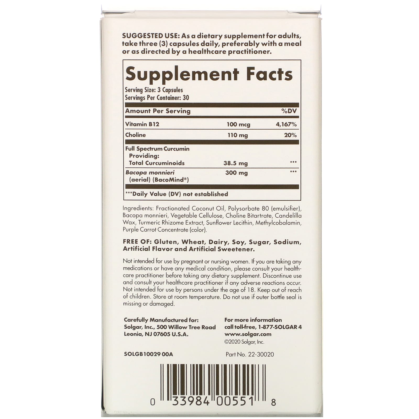 Solgar, Full Spectrum Curcumin, Brain Works, 90 Licaps