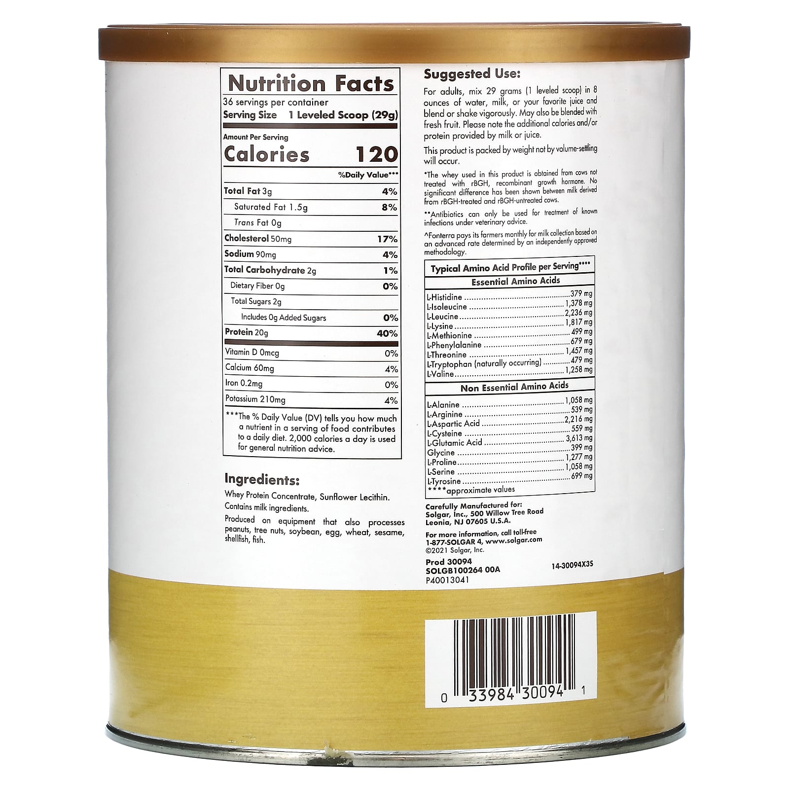 Solgar, Grass Fed, сывороточный протеин в порошке, без добавок, 1044 г ...