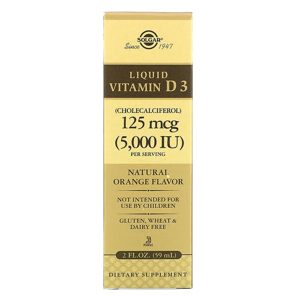 Solgar, Liquid Vitamin D3, Natural Orange , 125 mcg (5,000 IU), 2 fl oz ...