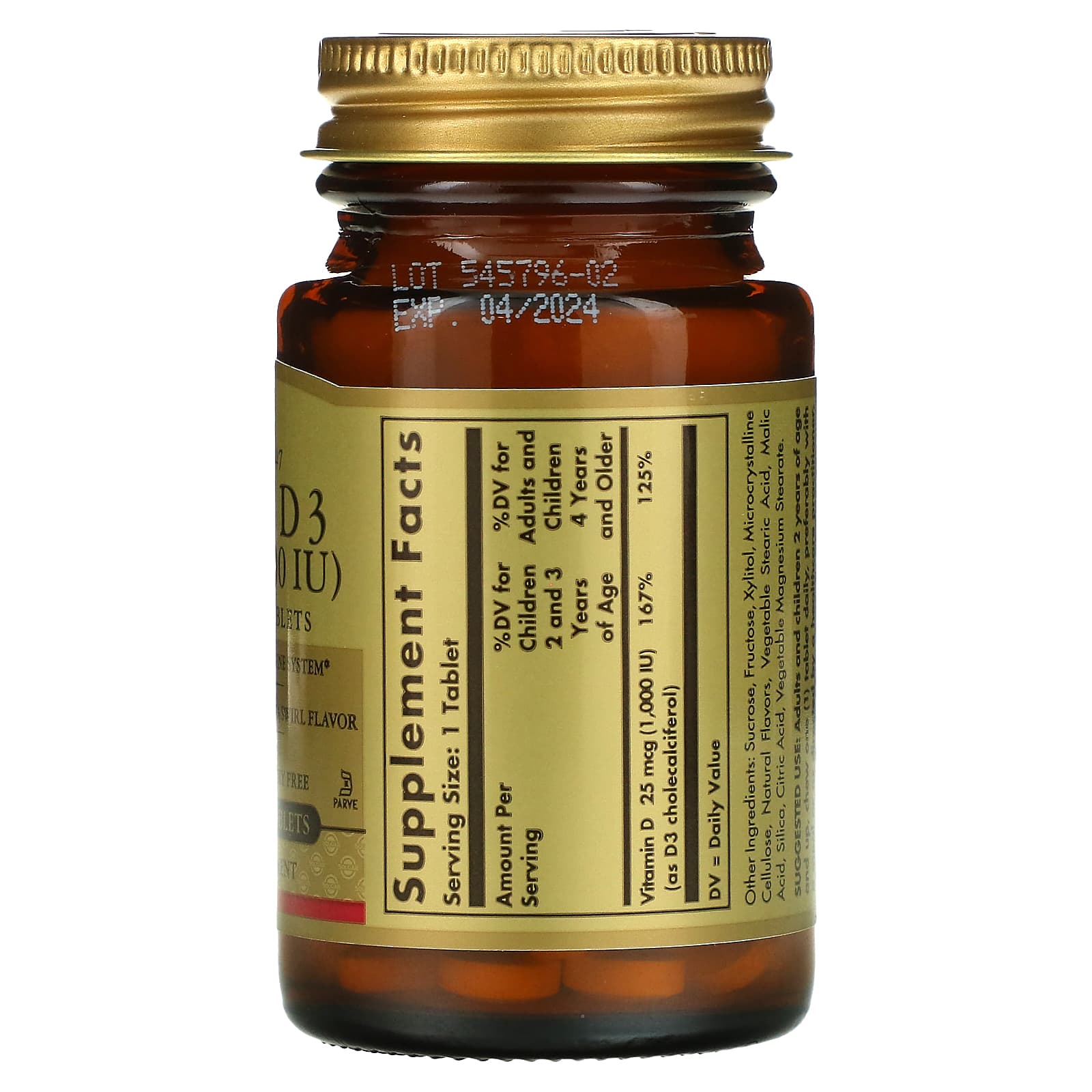 Solgar, Vitamin D3, Natural Strawberry Banana Swirl, 25 mcg (1,000 IU ...