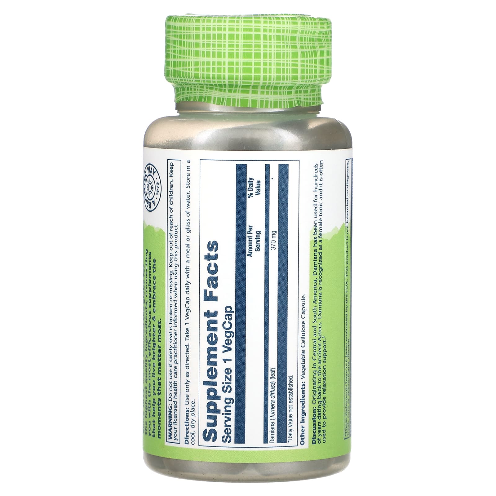 Solaray, True Herbs, Damiana, 370 mg , 100 VegCaps