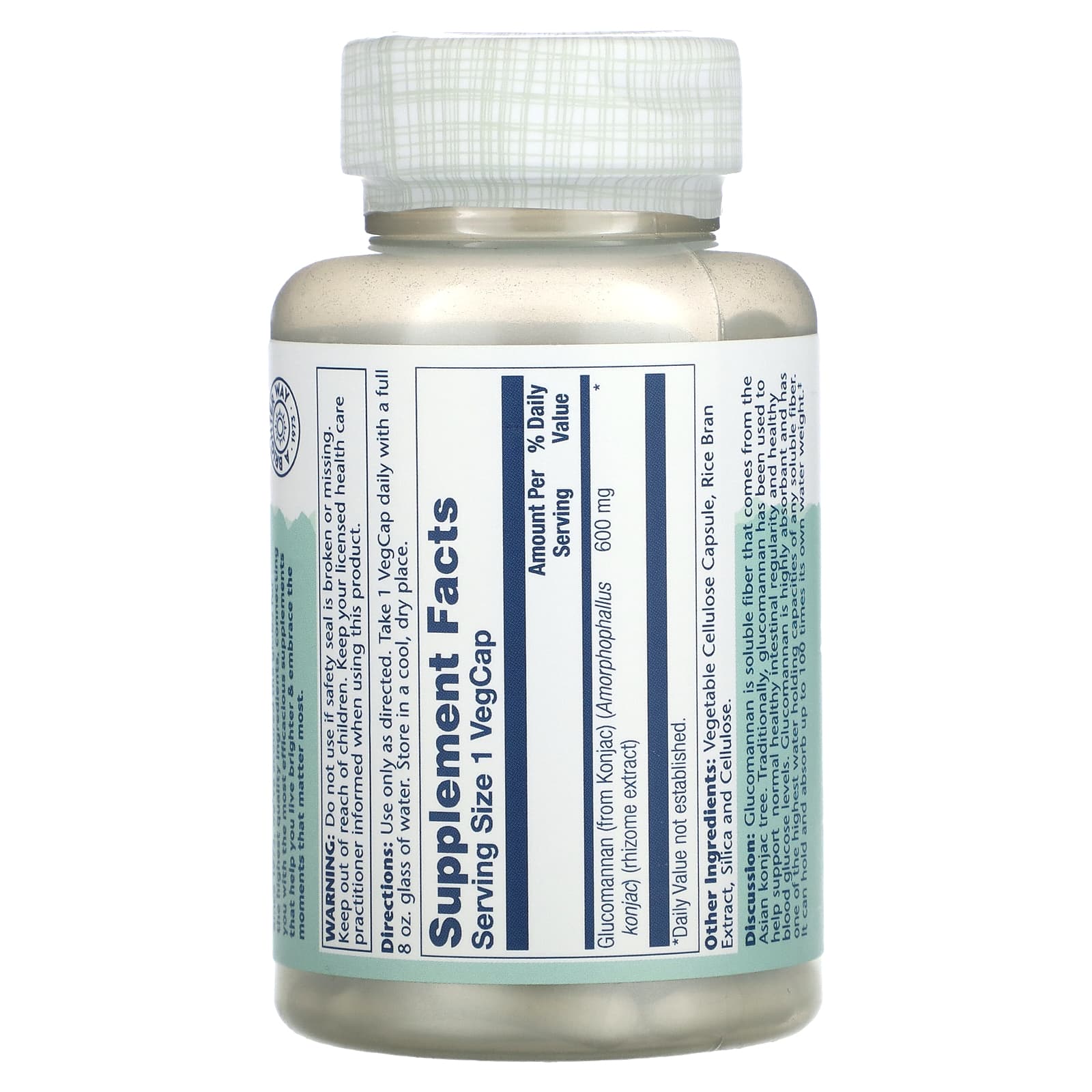 Solaray, Glucomannan, Rhizome Extract, 600 mg, 100 VegCaps