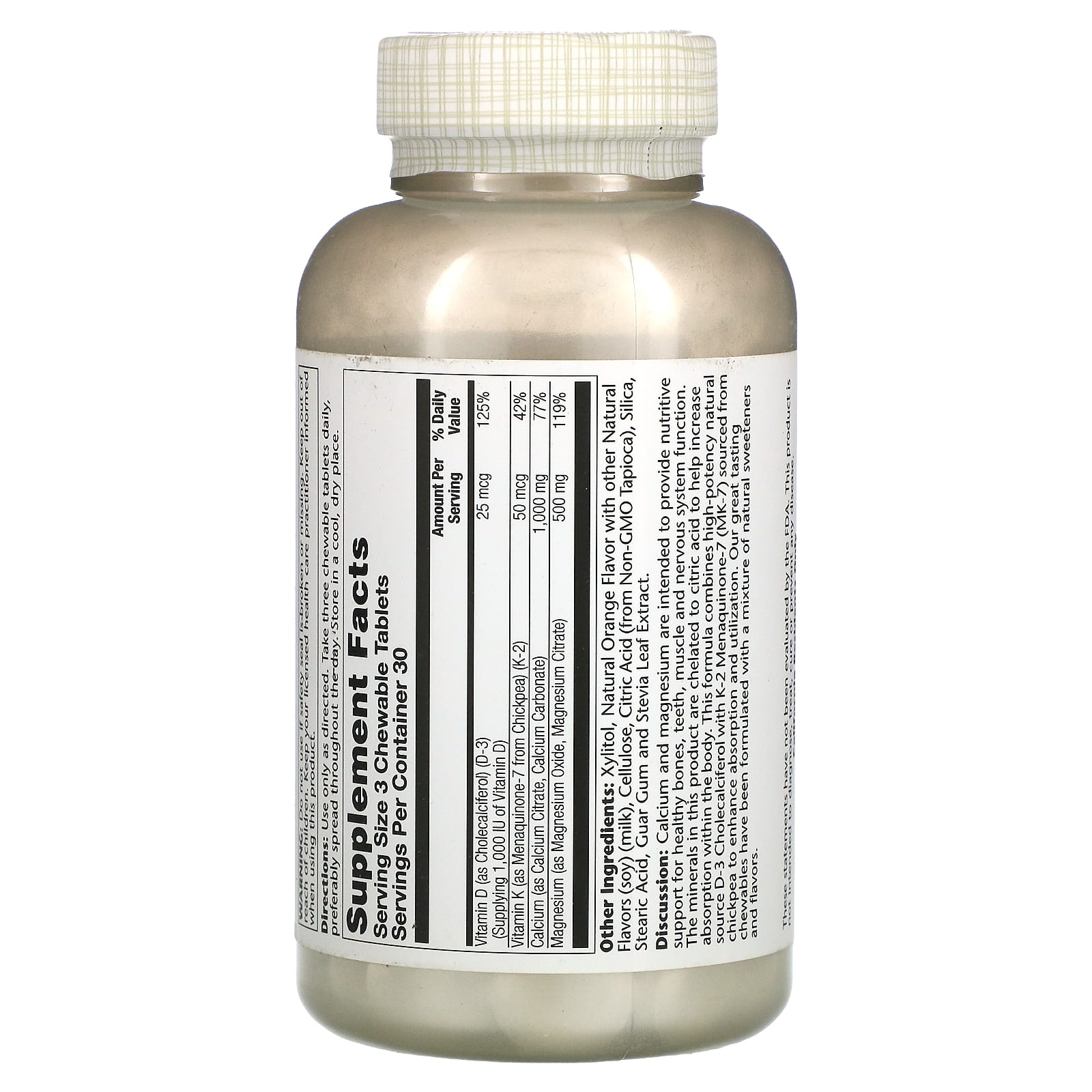 Solaray, Cal-Mag Citrate with Vitamin D3 & K2, Natural Orange, 90 Chewables