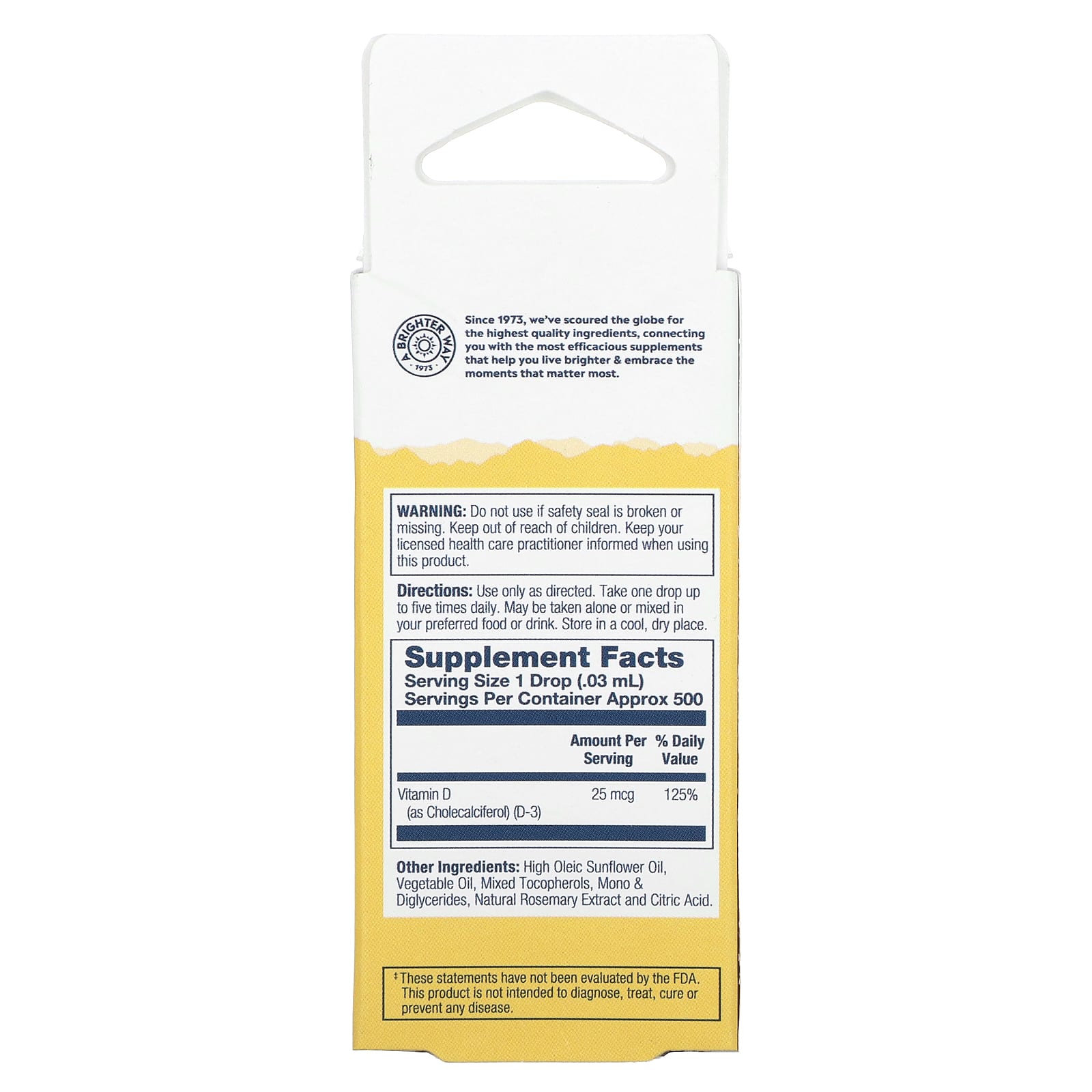 Solaray, Vitamin D-3 In Sunflower Oil, Naturally Unflavored, 25 mcg, 0. ...