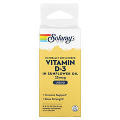 Solaray, Vitamin D-3 In Sunflower Oil, Naturally Unflavored, 25 mcg, 0. ...
