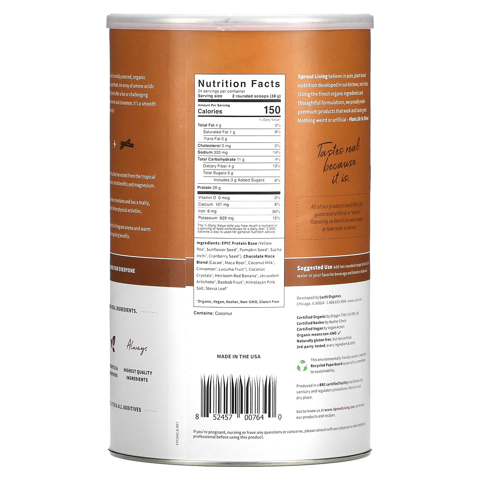 Sprout Living, Epic Protein, Organic Plant Protein + Superfoods ...