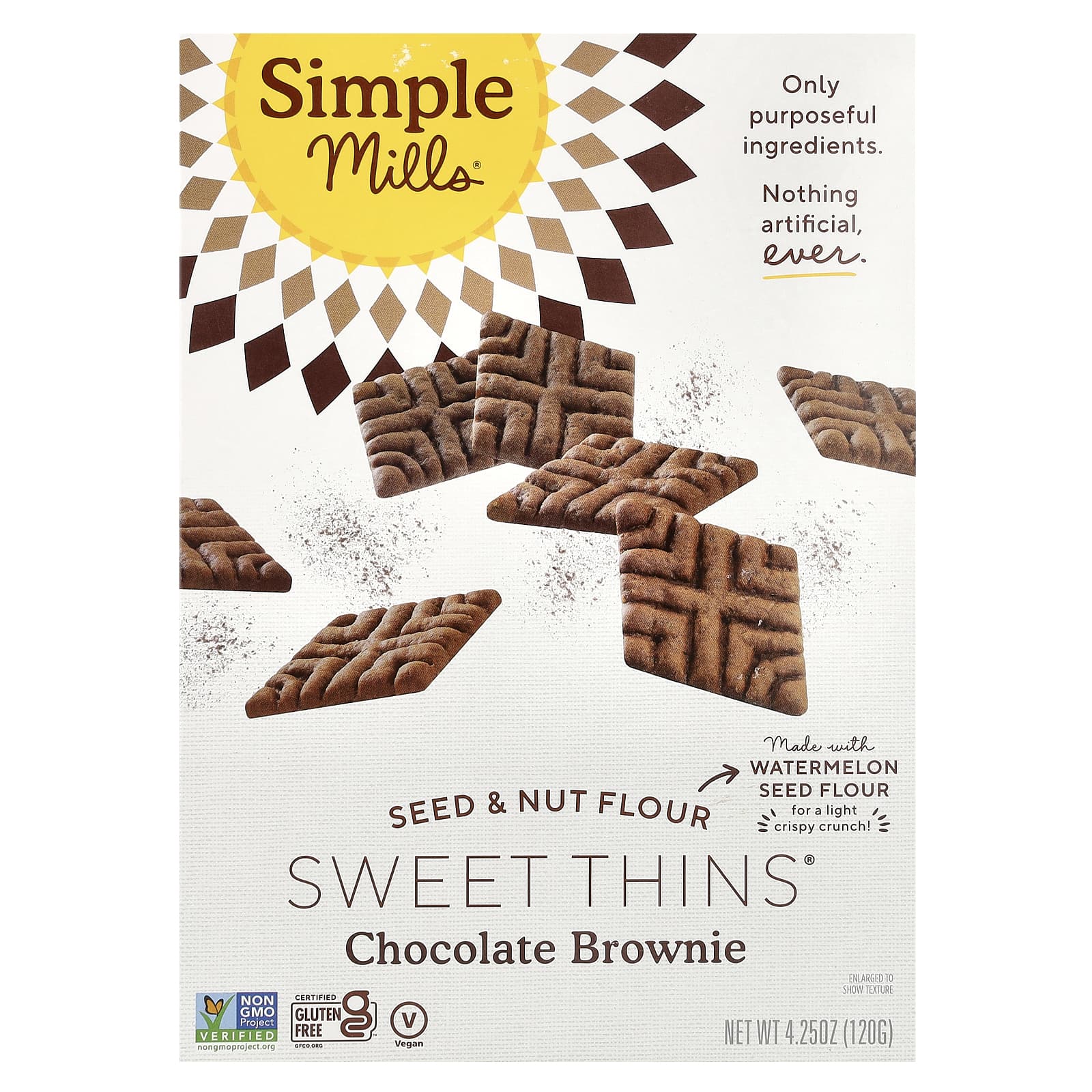 Simple Mills, Seed & Nut Flour, Sweet Thins, Chocolate Brownie, 4.25 oz ...