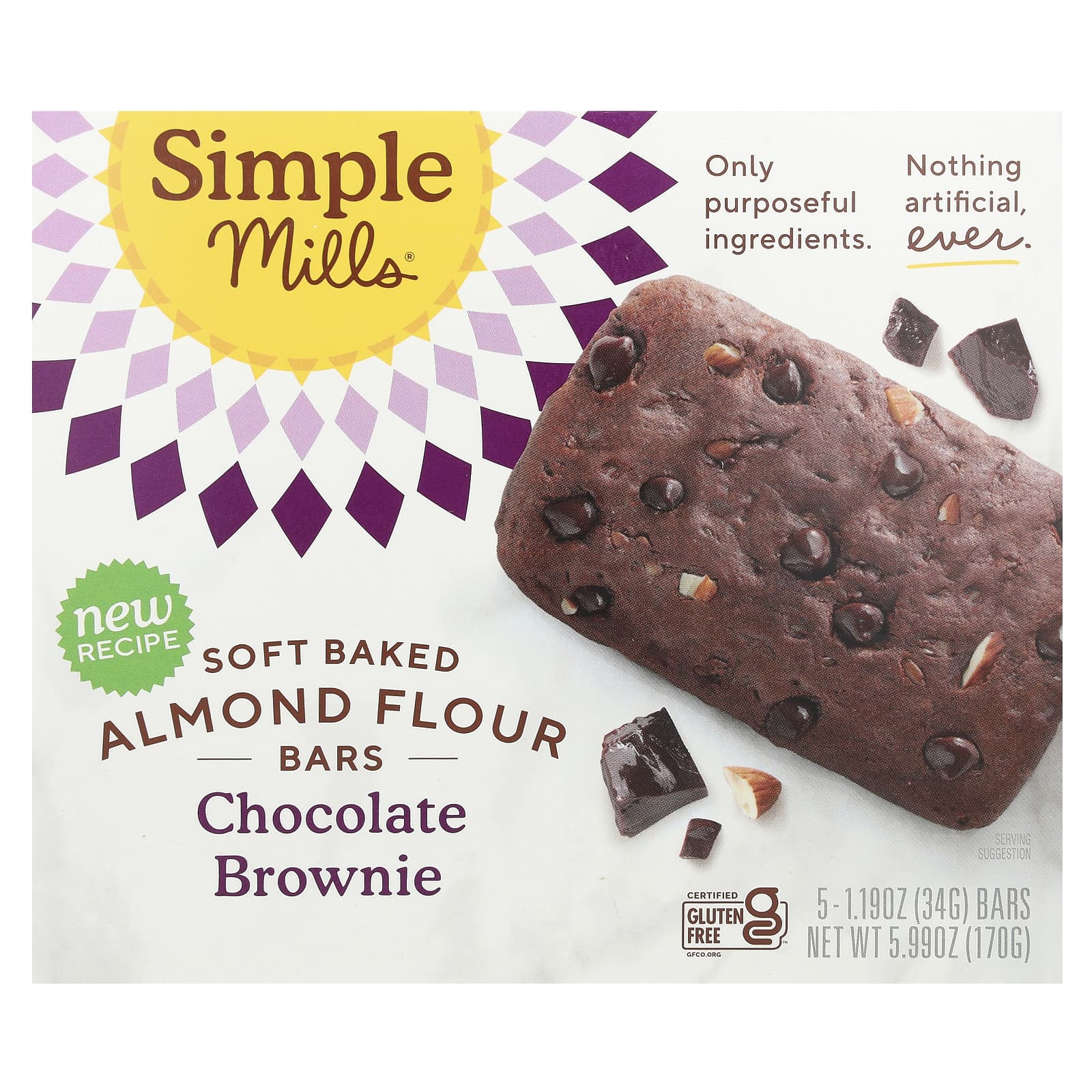 Simple Mills, Soft Baked Almond Flour Bars, Chocolate Brownie, 5 Bars ...