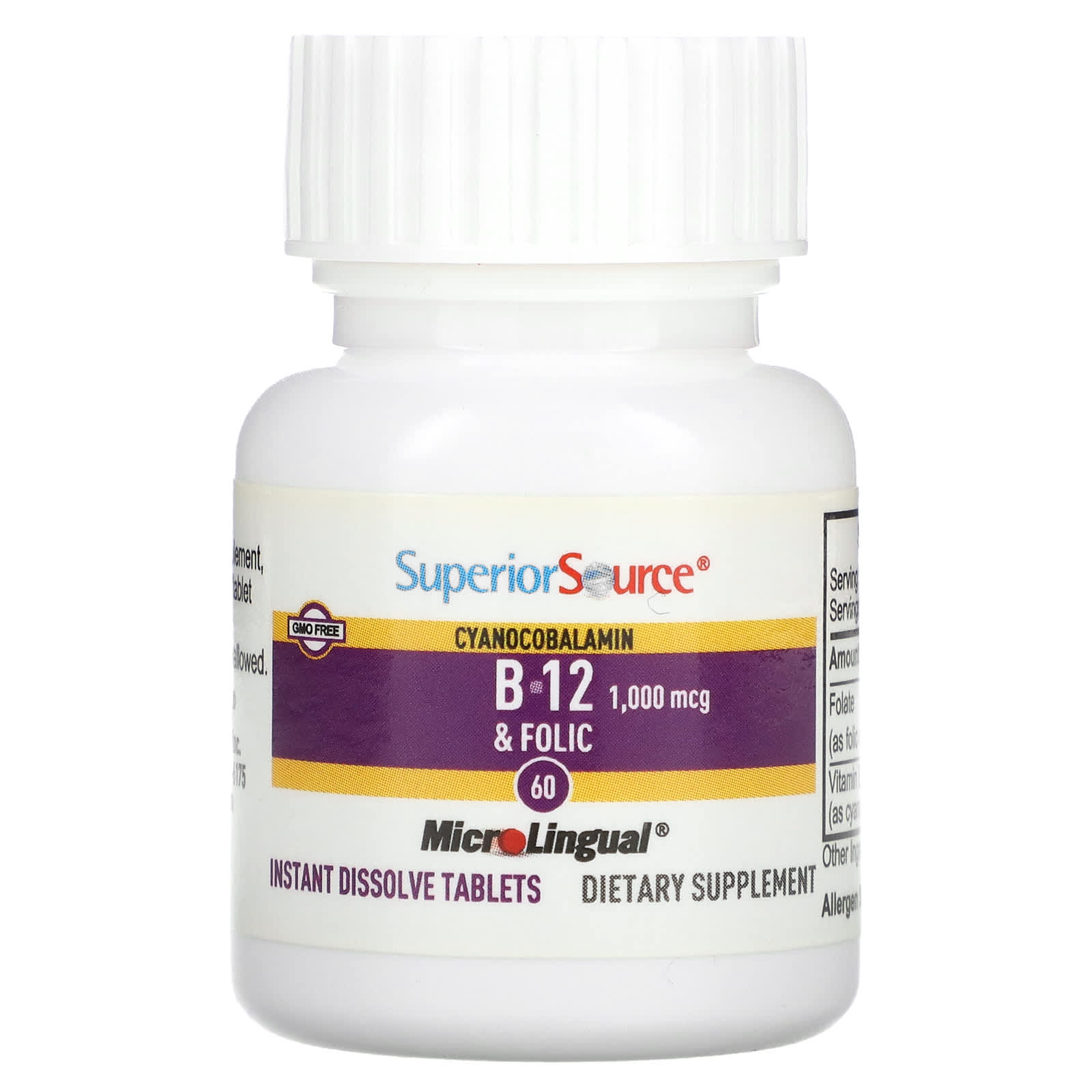 Superior Source, Cyanocobalamin B-12 & Folic Acid, 60 MicroLingual ...