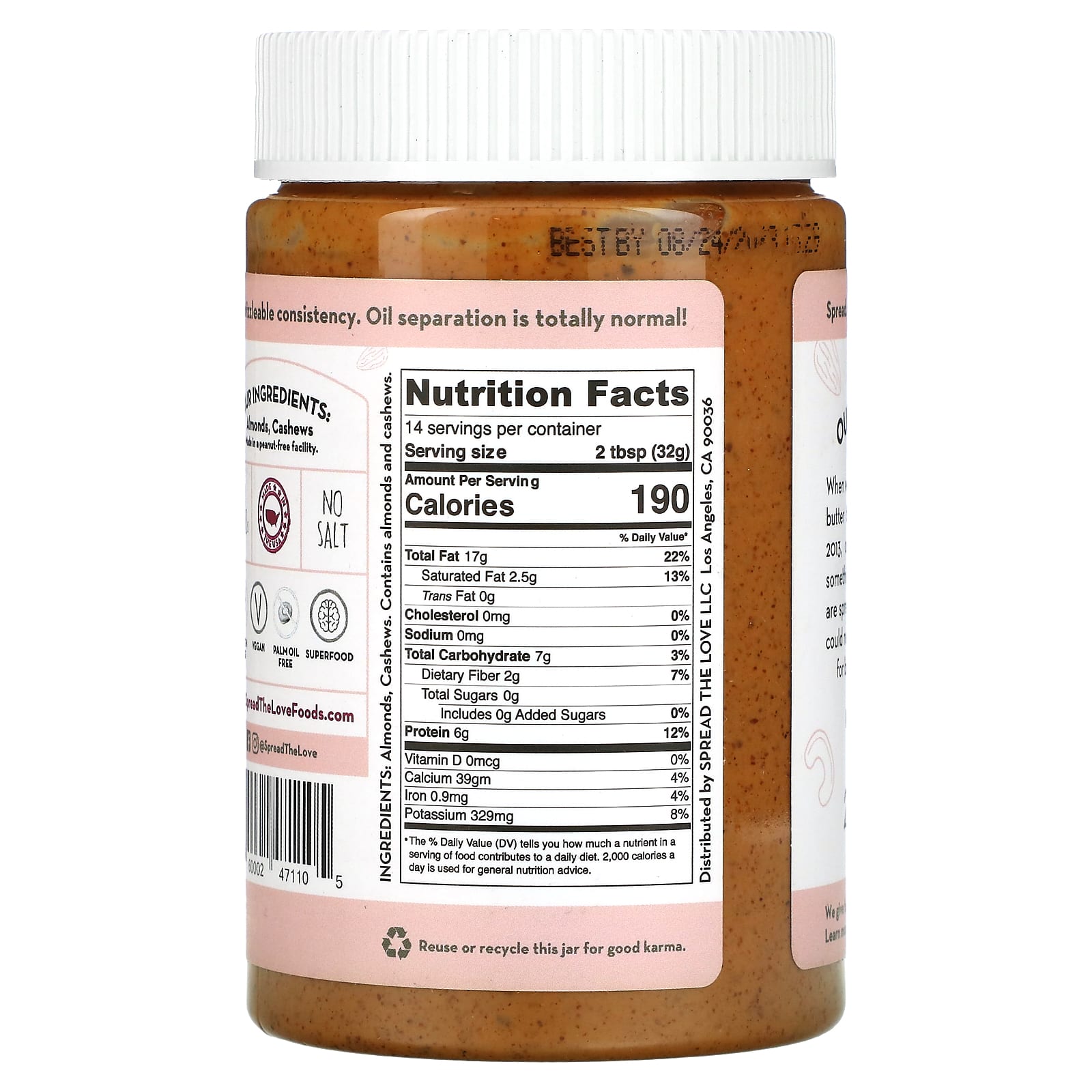 Spread The Love, Power Butter, Almond Cashew, 16 oz (454 g)