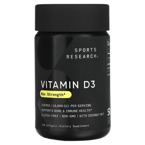 Sports Research, Vitamin D3, Max Strength, 250 mcg (10,000 IU), 120 ... Sports Research, Vitamin D3, Max Strength, 250 mcg (10,000 IU), 120 ...