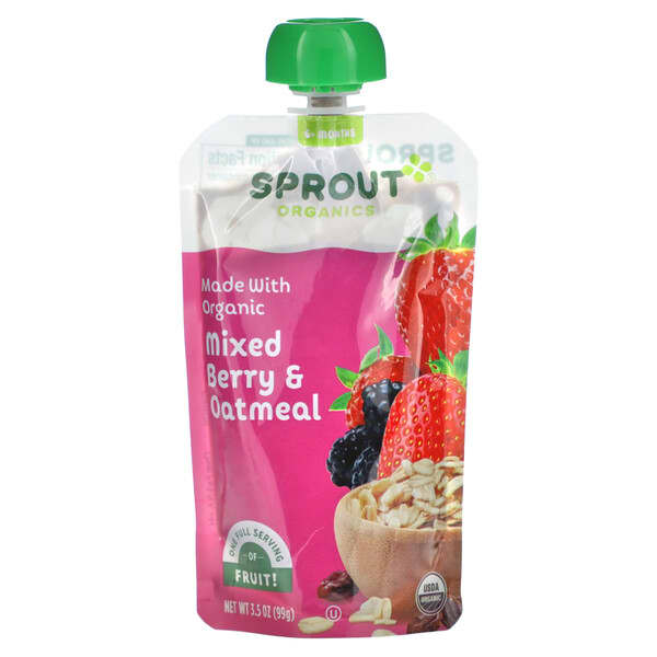 Sprout Organics, Baby Food, 6 Months & Up, Mixed Berry & Oatmeal, 3.5 ...