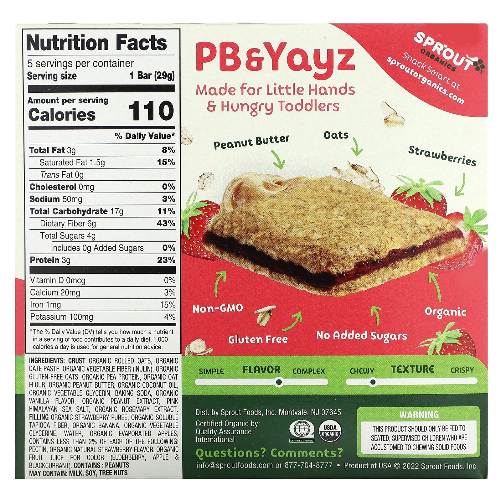 Sprout Organics, PB & Yayz, Organic Snack Sized Sandwich Bar, Peanut ...