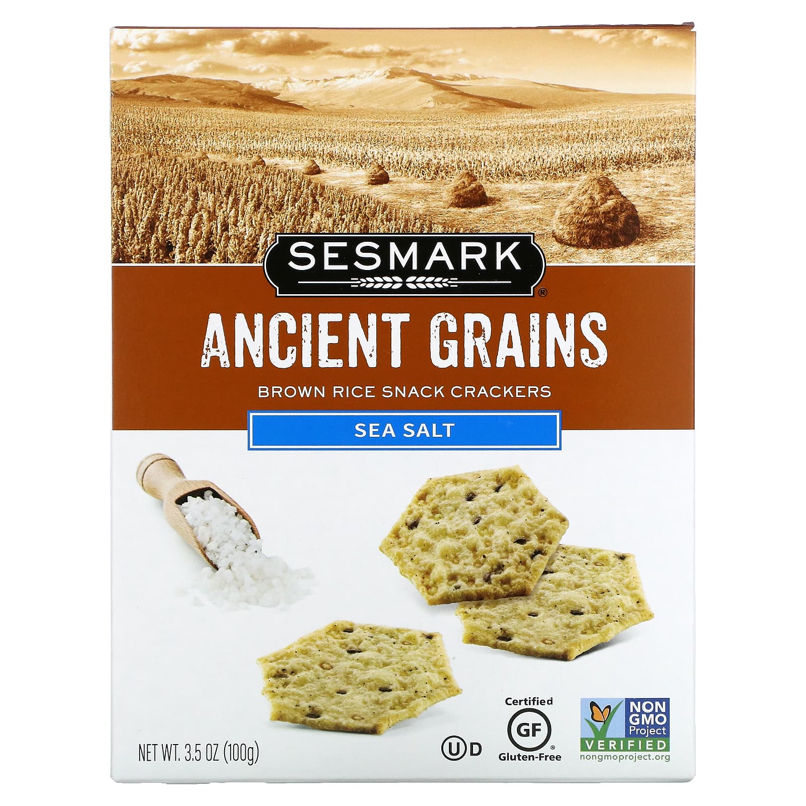 Sesmark, Ancient Grains, Brown Rice Snack Crackers, Sea Salt, 3.5 oz ...